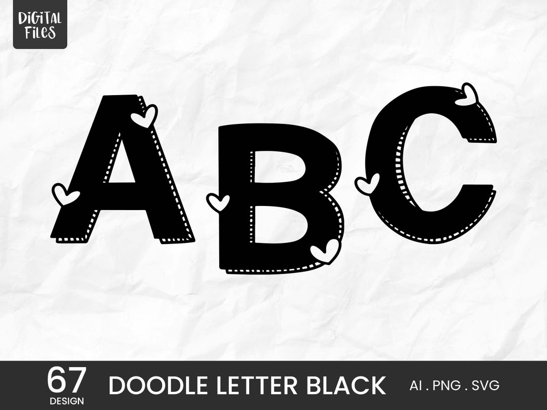 Black Doodle Png Letters, Uppercase and Lowercase Alphabet, Doodle ...