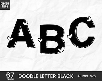 Black PNG Letters, Doodle Black Alphabet, PNG Doodle Letters Set PNG ...
