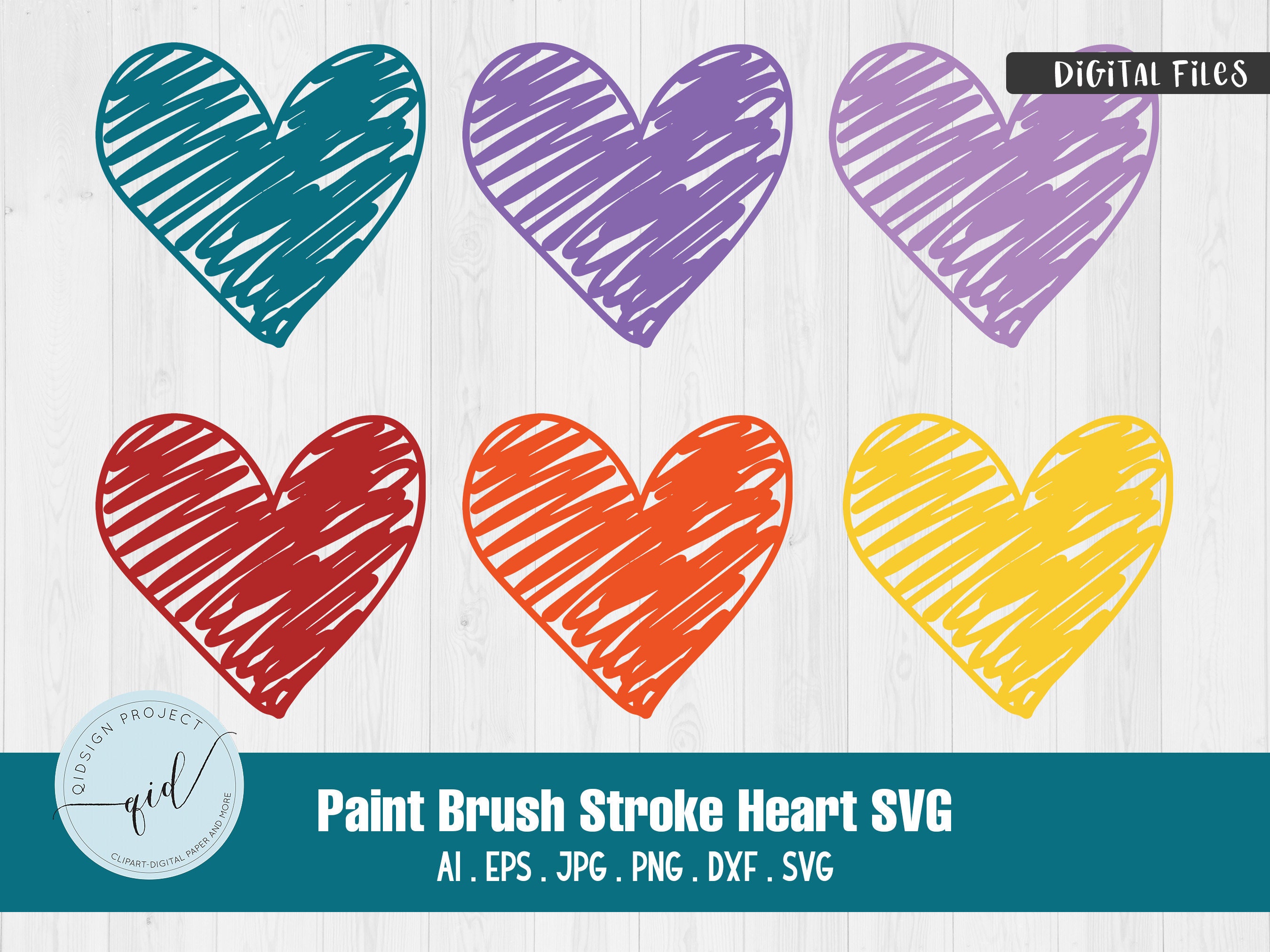 6 Paint Brush Stroke Heart SVG, Sublimation, Svg Files for Cricut - Etsy