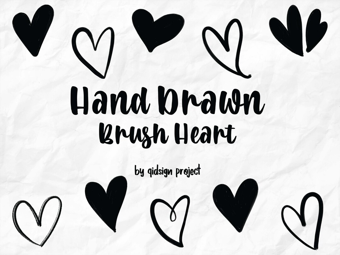 15 Hand Drawn Brush Heart, Heart Clip Art, Digital Hearts Brush Clip ...