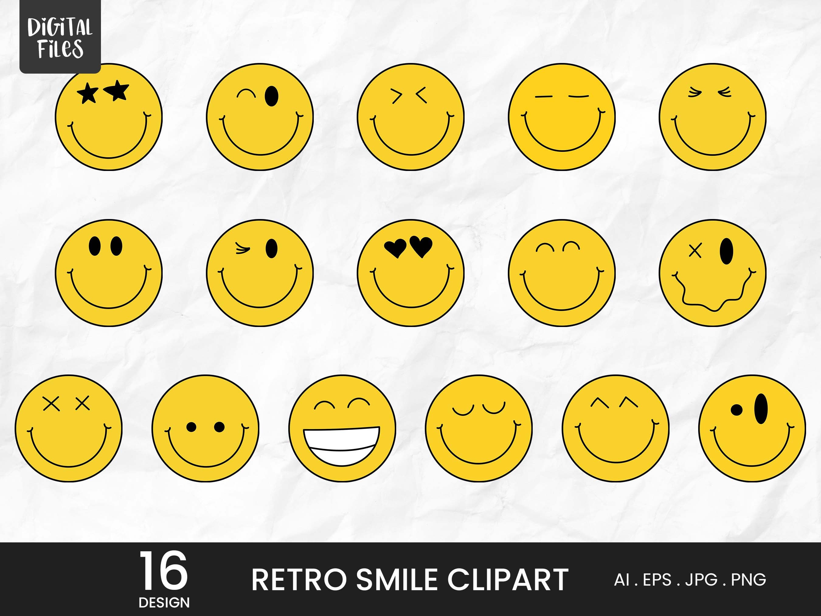 Retro Smile Clipart With 16 Variations, Personal and Commercial Use ...