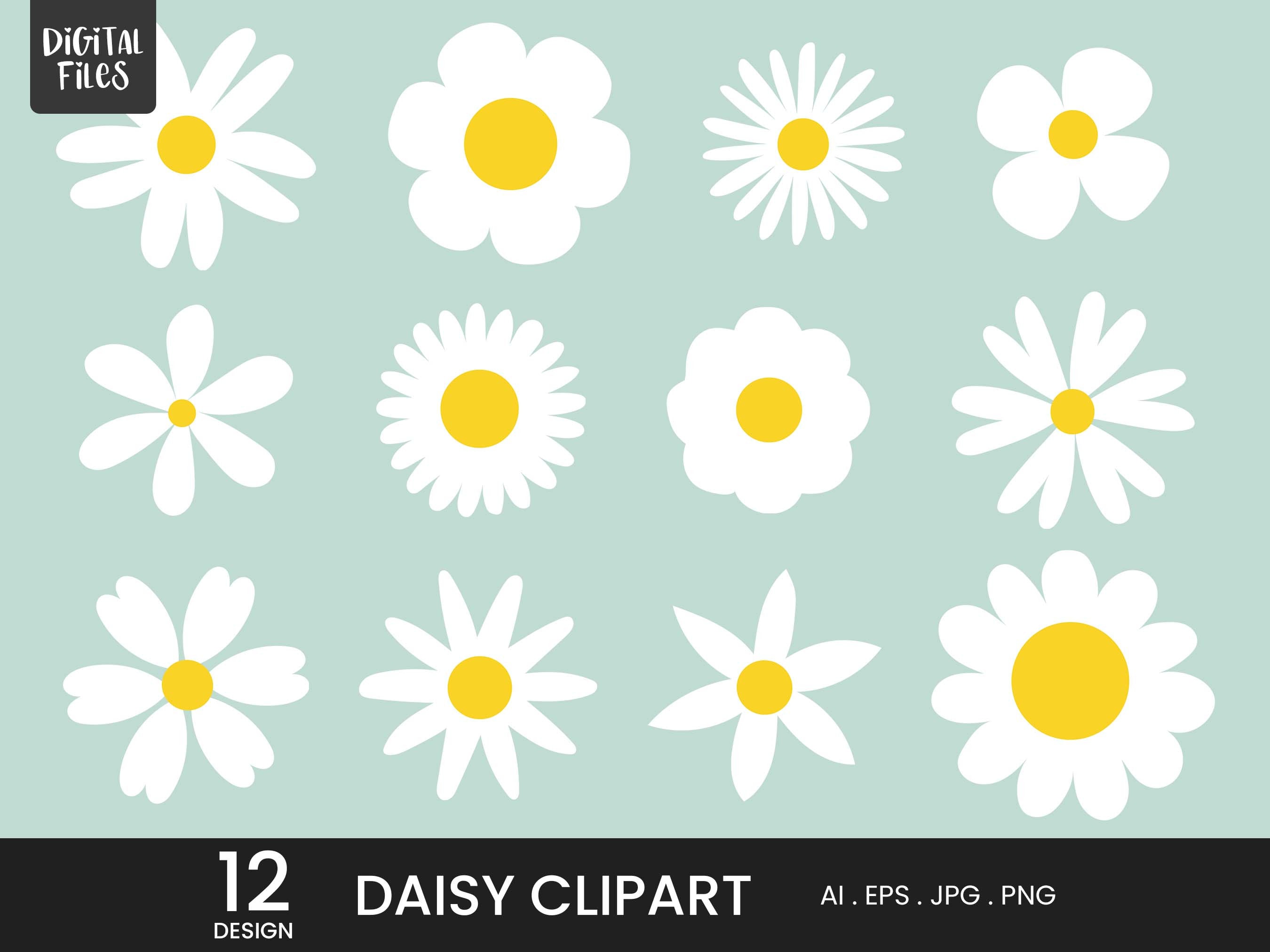 Daisy Clipart With 12 Variations, Personal and Commercial Use Digital ...