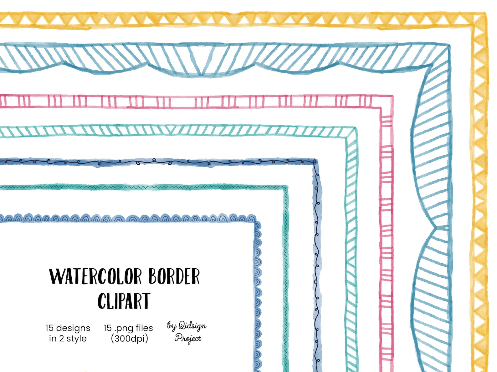 Watercolor Border Clipart, Hand Drawn Frames PNG, Decorative Doodle ...