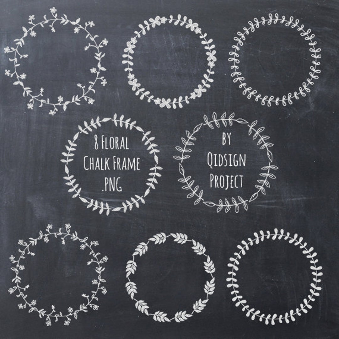 Chalk Floral Frame Clipart, Hand Drawn Laurel Wreath (digital Download ...