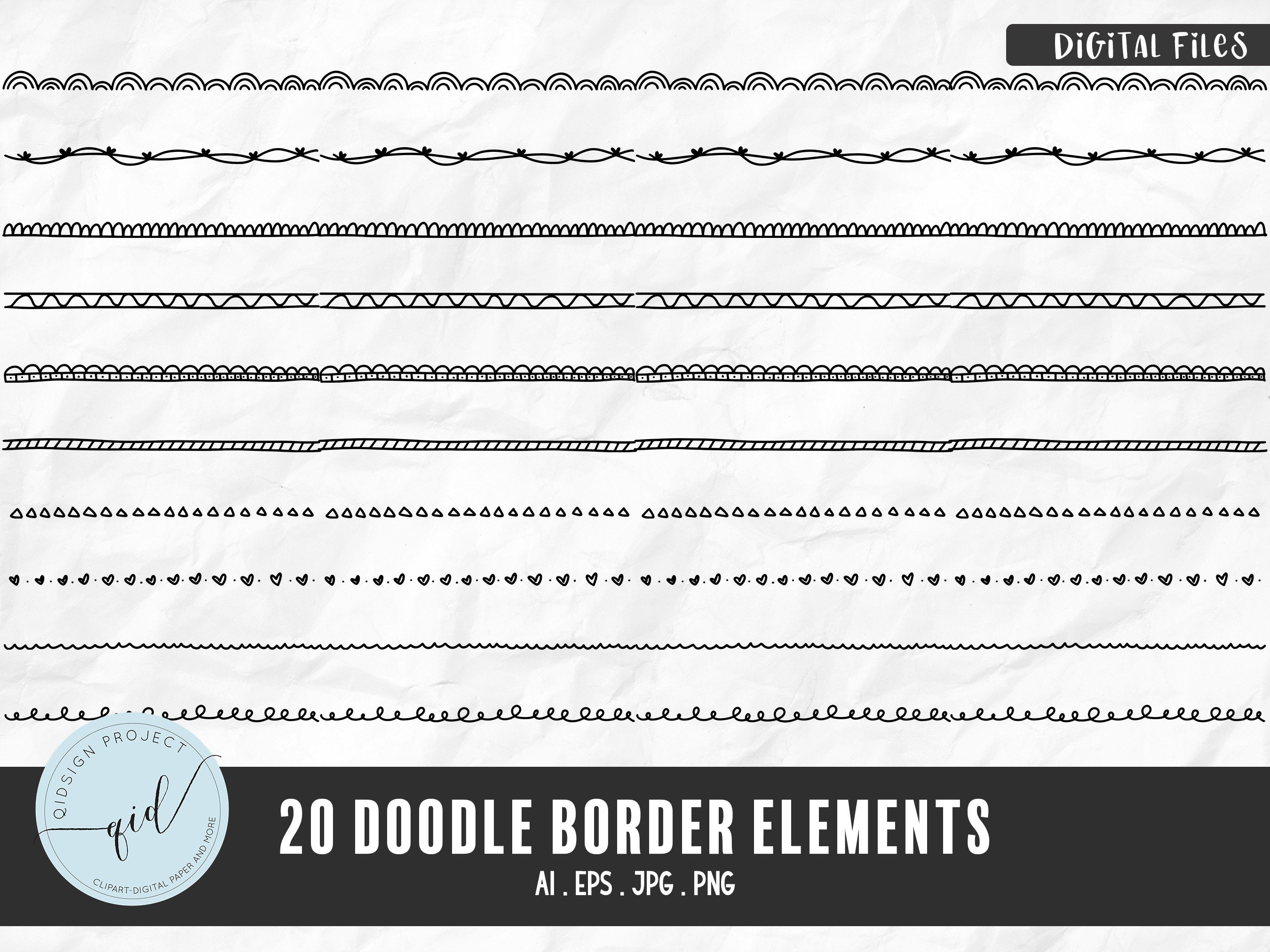 20 Doodle Border Elements, Hand Drawn Line, Border, Frame Vector Design ...