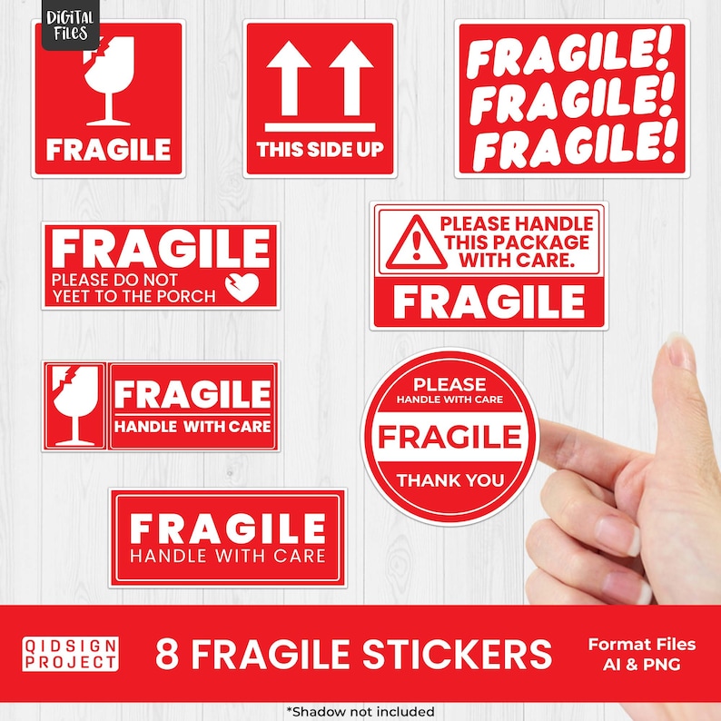 8 Fragile Stickers for Packaging, Fragile Sticker Png, Packaging ...