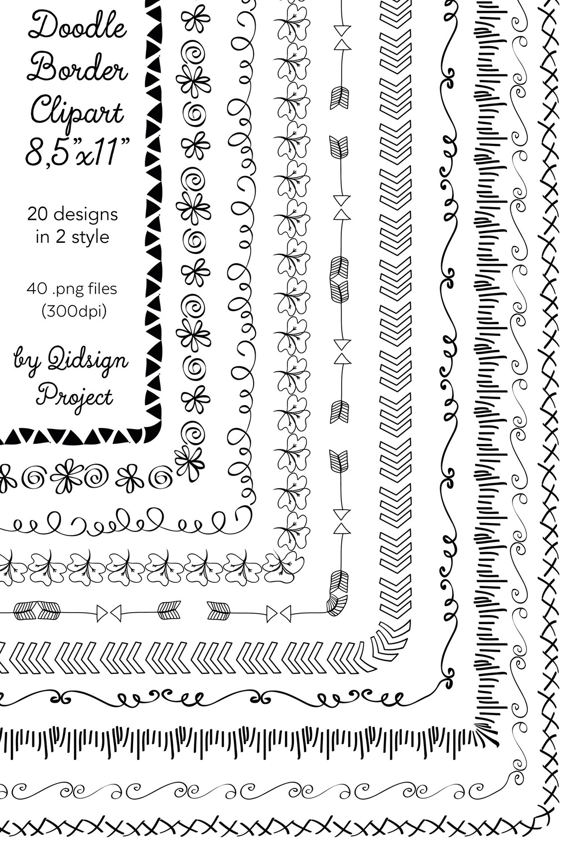 Doodle Border Template for Stationery, Cute Clipart Frame, Doodle Line ...