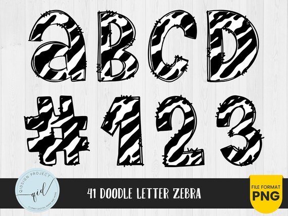 Doodle Letters Png Doodle Alphabet Sublimation Handwritten Letters Zebra Pattern Fill 