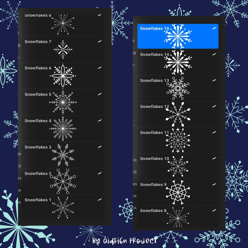 Snowflakes Procreate Brushes, 15 Snowflakes Stamp Brush, Doodle ...