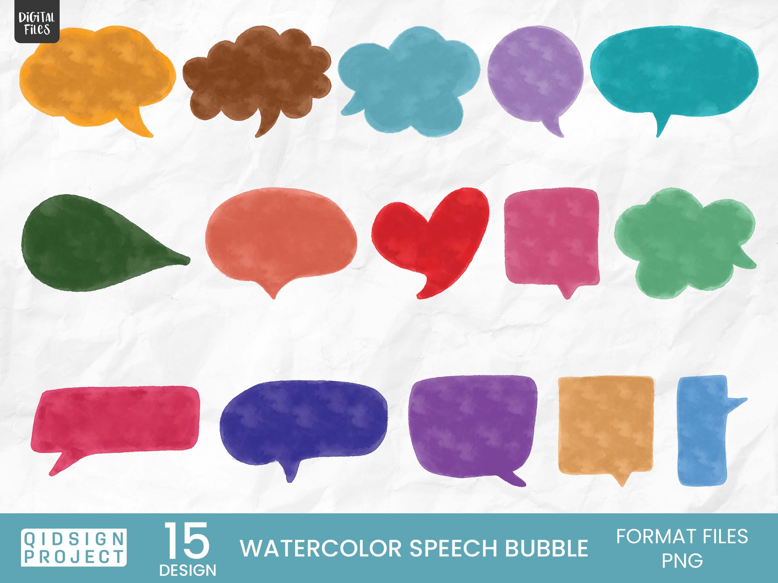 15 Watercolor Speech Bubble, Watercolor Clipart, Speech Bubbles, Speak ...