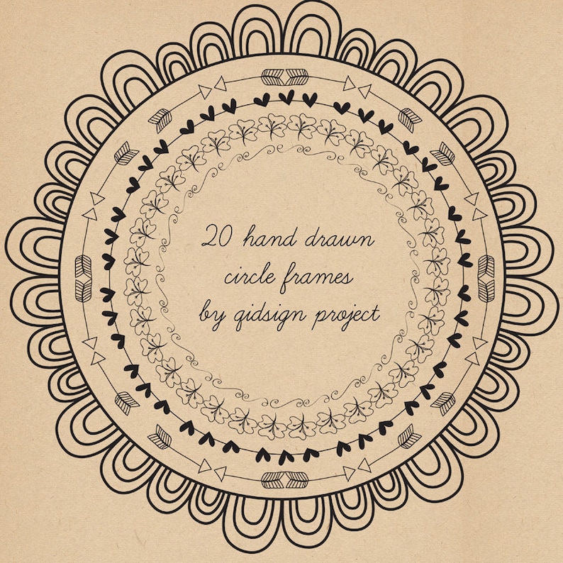 20 Hand Drawn Circle Frames Doodle Round Borders Digital - Etsy