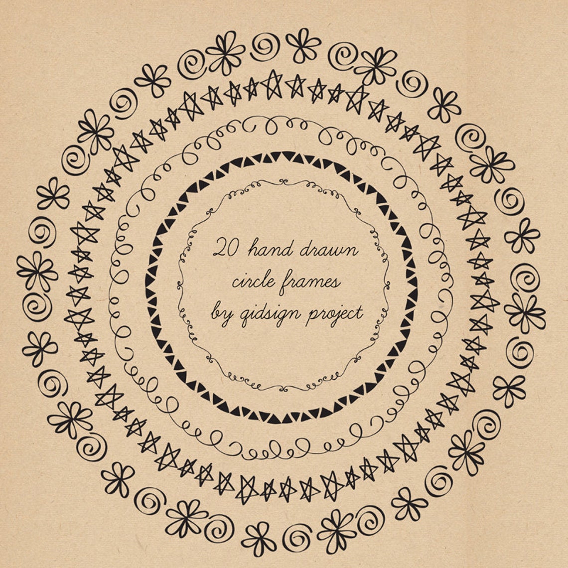 20 Hand Drawn Circle Frames Doodle Round Borders Digital - Etsy