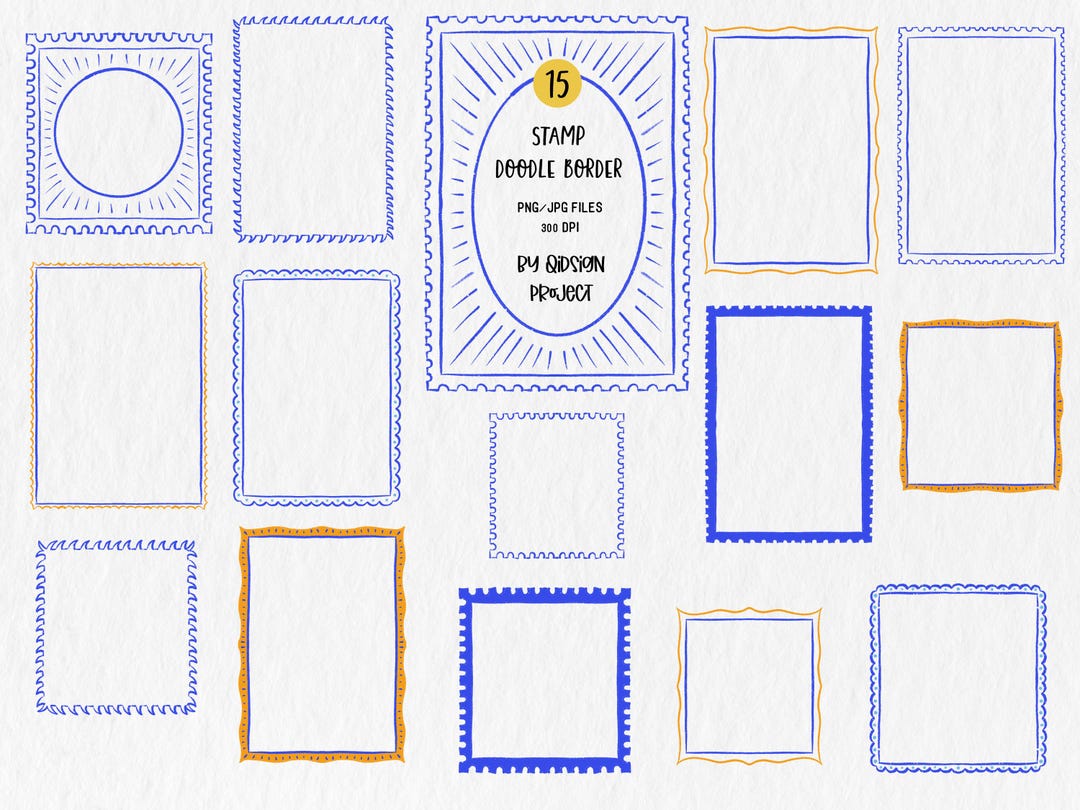 Stamp Doodle Border Clipart Set, Hand Drawn Frame Illustrations for ...