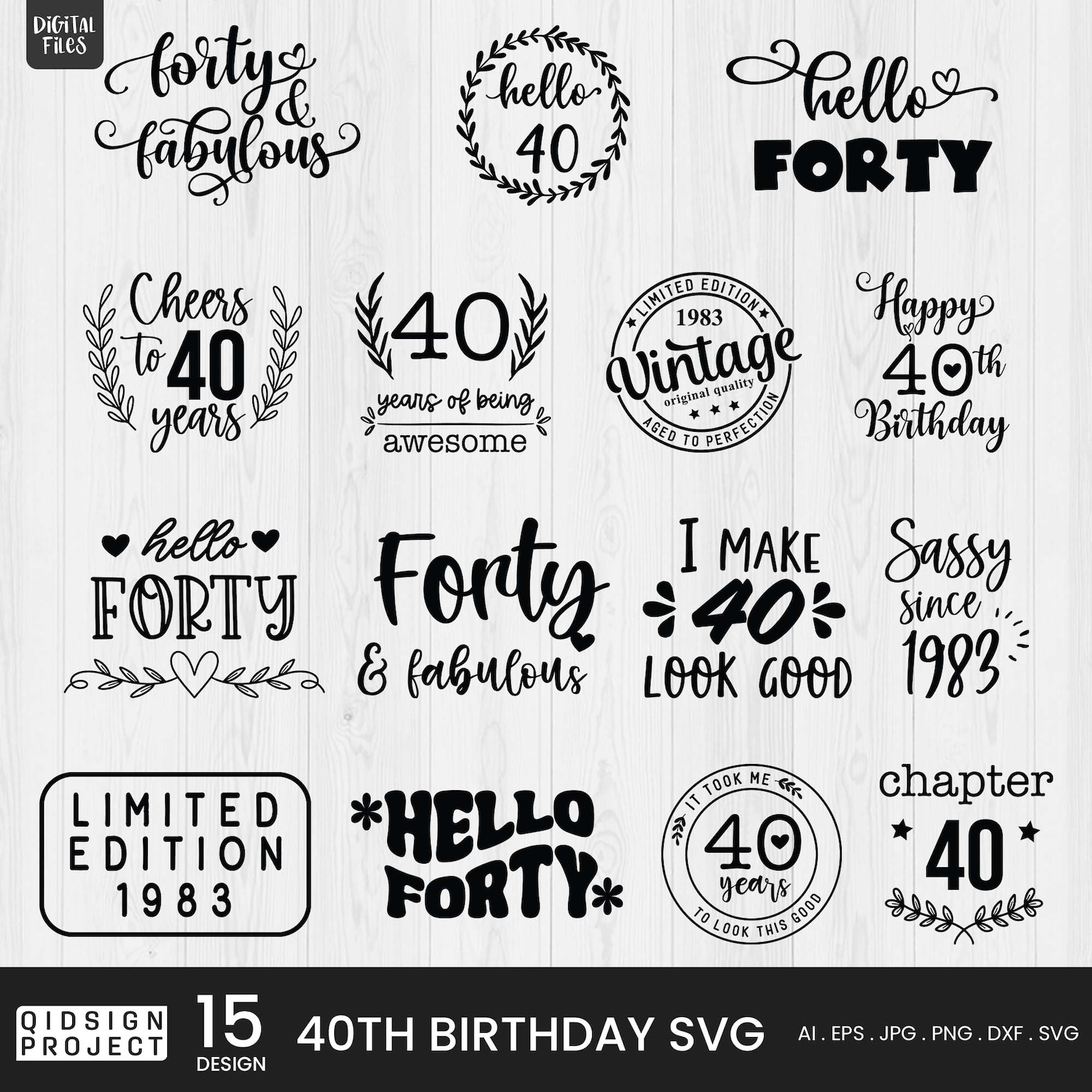 40th Birthday Svg Bundle Forty Svg Birthday Svg Hello 40 Svg Cut