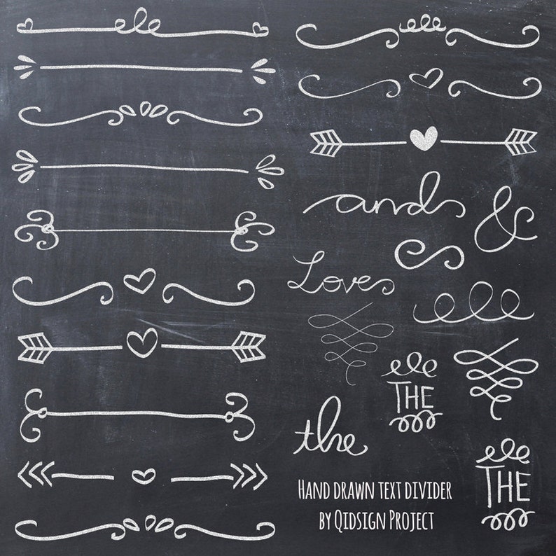 Hand Drawn Chalk Doodle Text Divider Swirly Clip Art for Scrapbooking ...