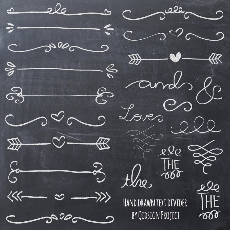 Hand Drawn Chalk Doodle Text Divider Swirly Clip Art for Scrapbooking ...