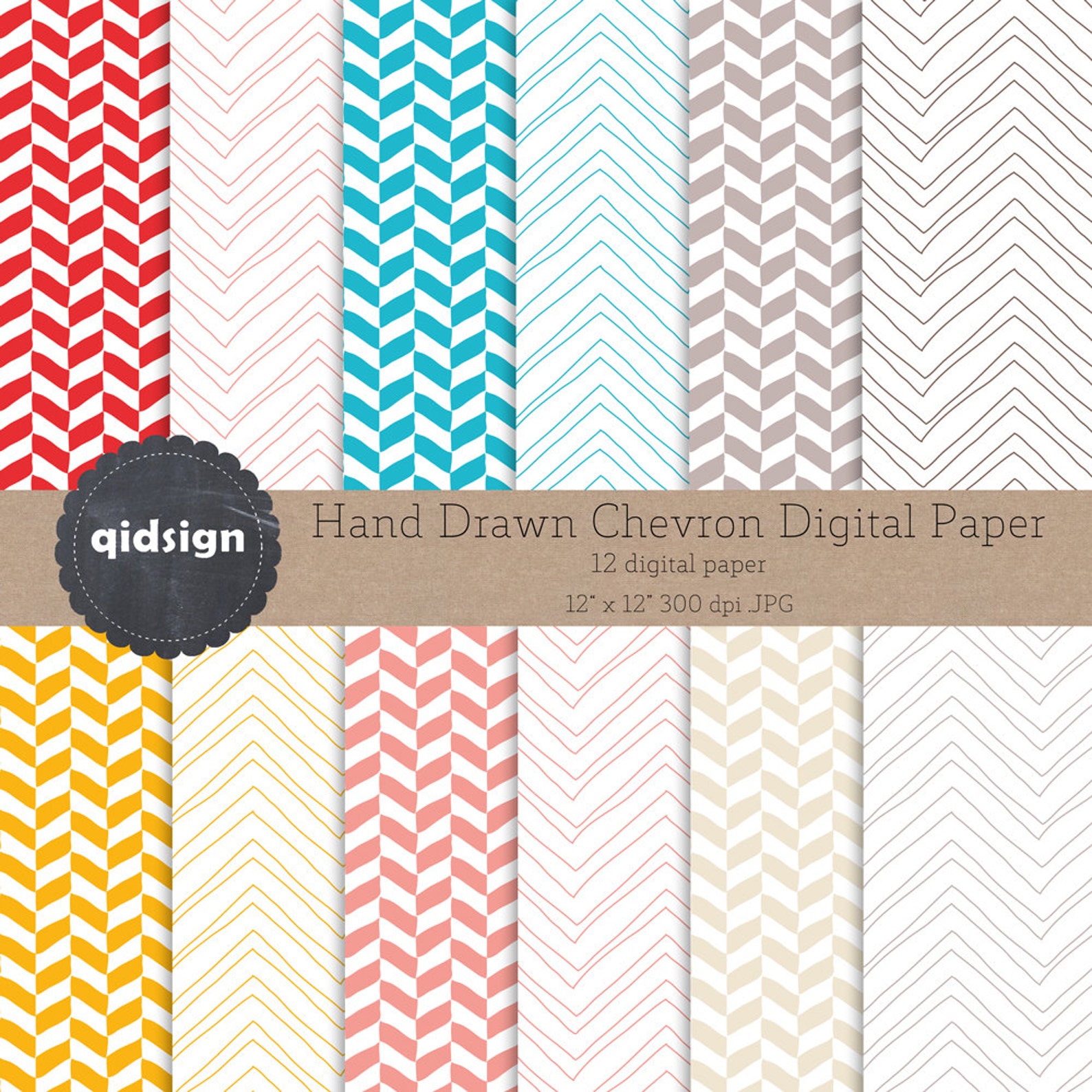 Hand Drawn Chevron Rainbow Digital Paper Personal and Commercial Use ...