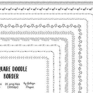 20 Doodle Border Square, Decorative, Doodle Frames, Planner, Letter ...