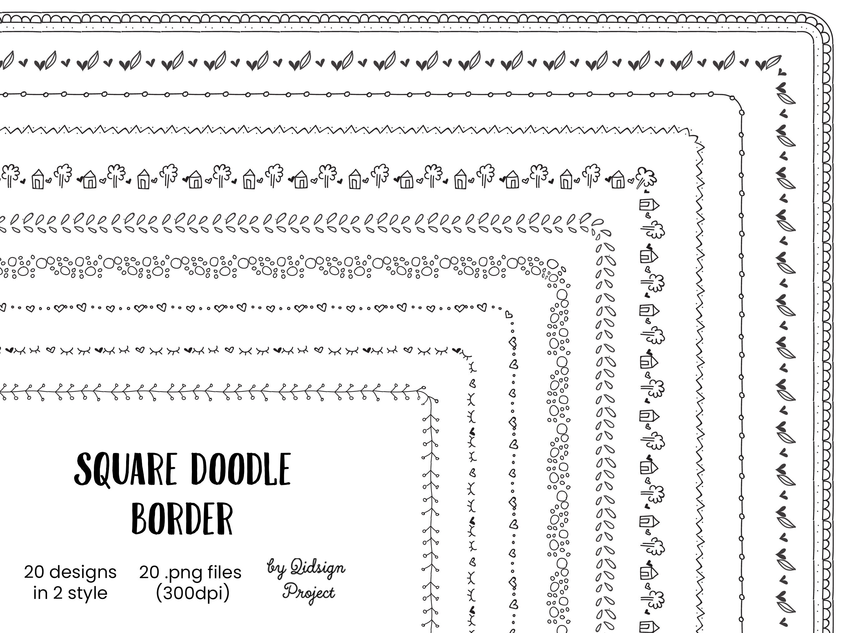 20 Doodle Border Square, Decorative, Doodle Frames, Planner, Letter ...