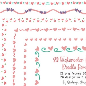 20 Watercolor Doodle Borders, Border Png, Decorative Elements, Page ...