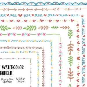 20 Doodle Watercolor Border, Decorative Elements, Page Border Journal ...