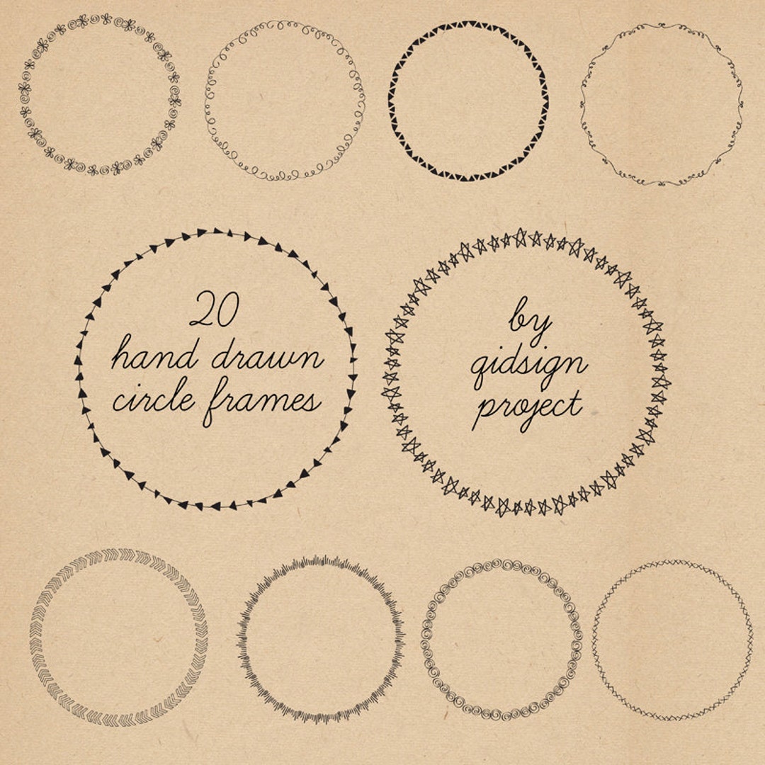 20 Hand Drawn Circle Frames Doodle Round Borders Digital Frames Clipart ...