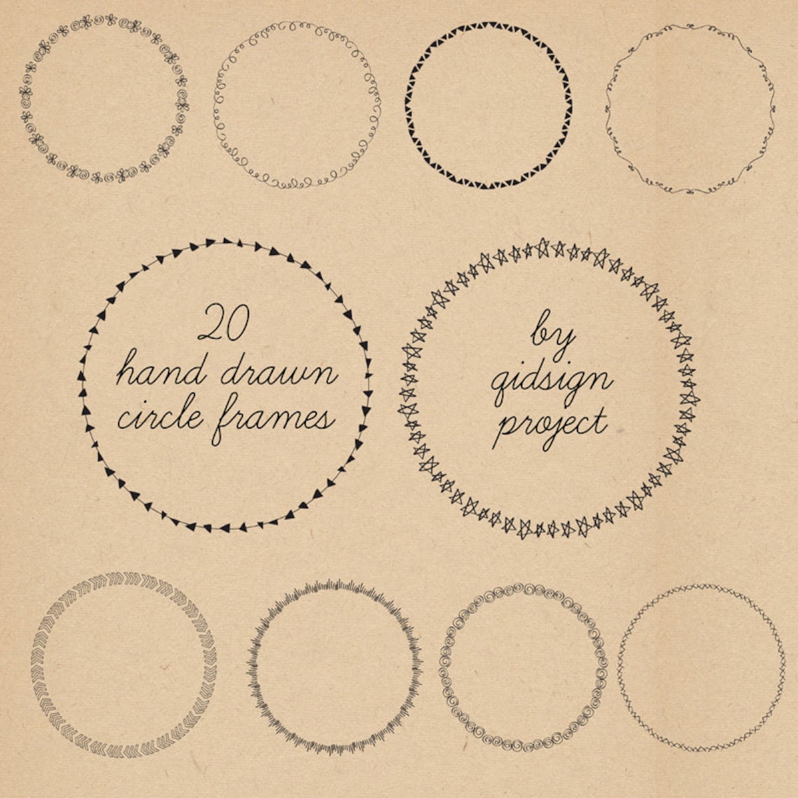 20 Hand Drawn Circle Frames Doodle Round Borders Digital - Etsy