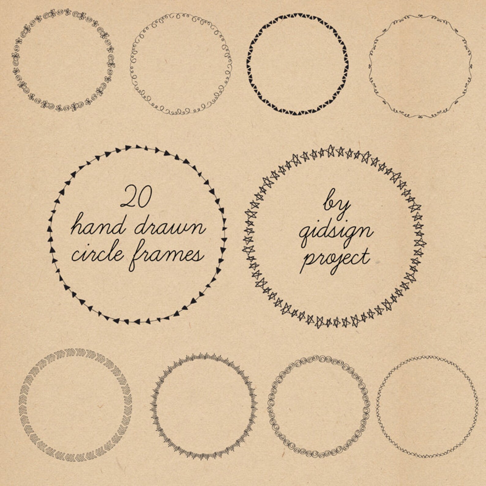 20 Hand Drawn Circle Frames Doodle Round Borders Digital - Etsy