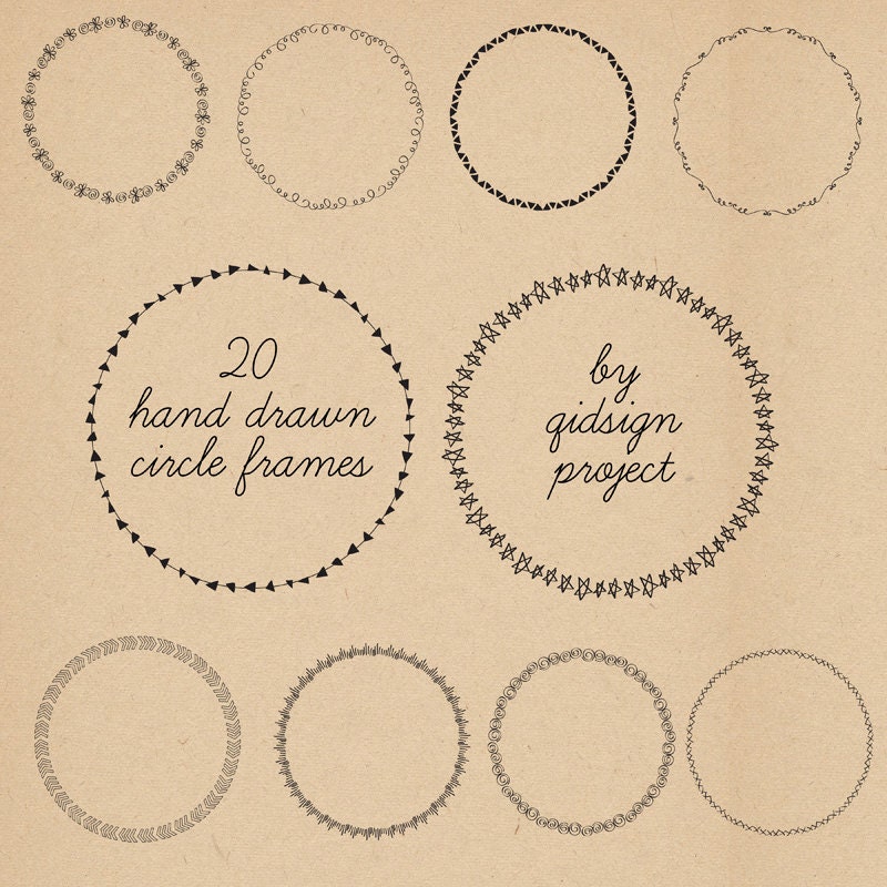20 Hand Drawn Circle Frames Doodle Round Borders Digital - Etsy