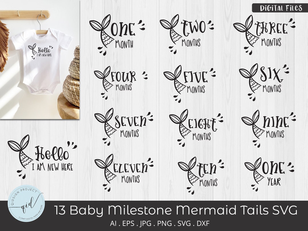 Baby Milestone Mermaid Tails SVG, Monthly Milestone for Baby Cut File ...