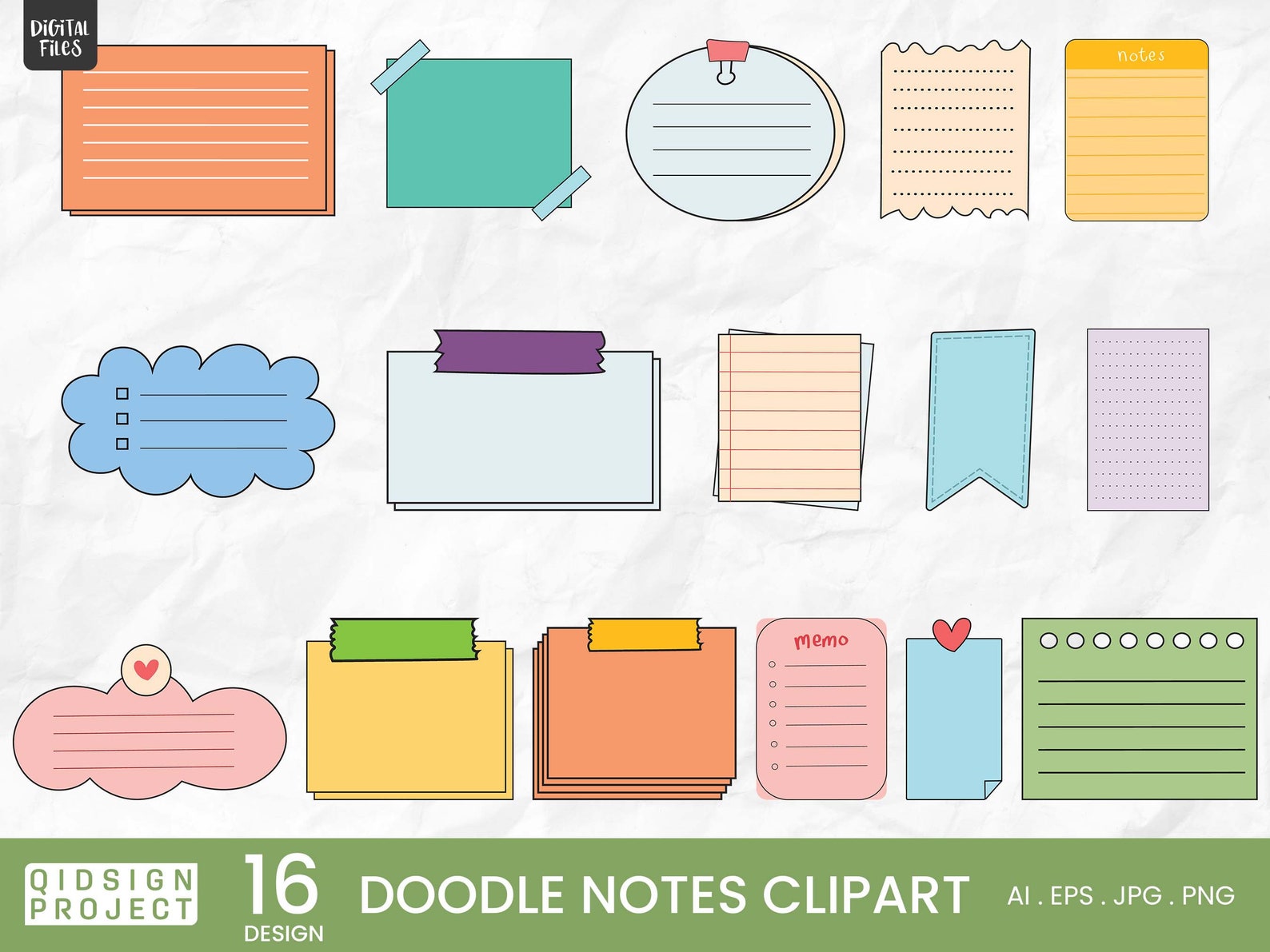 Doodle Notes Clipart, Sticky Note Clipart, Hand Drawn Bullet Journal ...