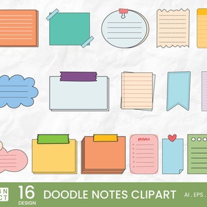 Doodle Notes Clipart, Sticky Note Clipart, Hand Drawn Bullet Journal ...