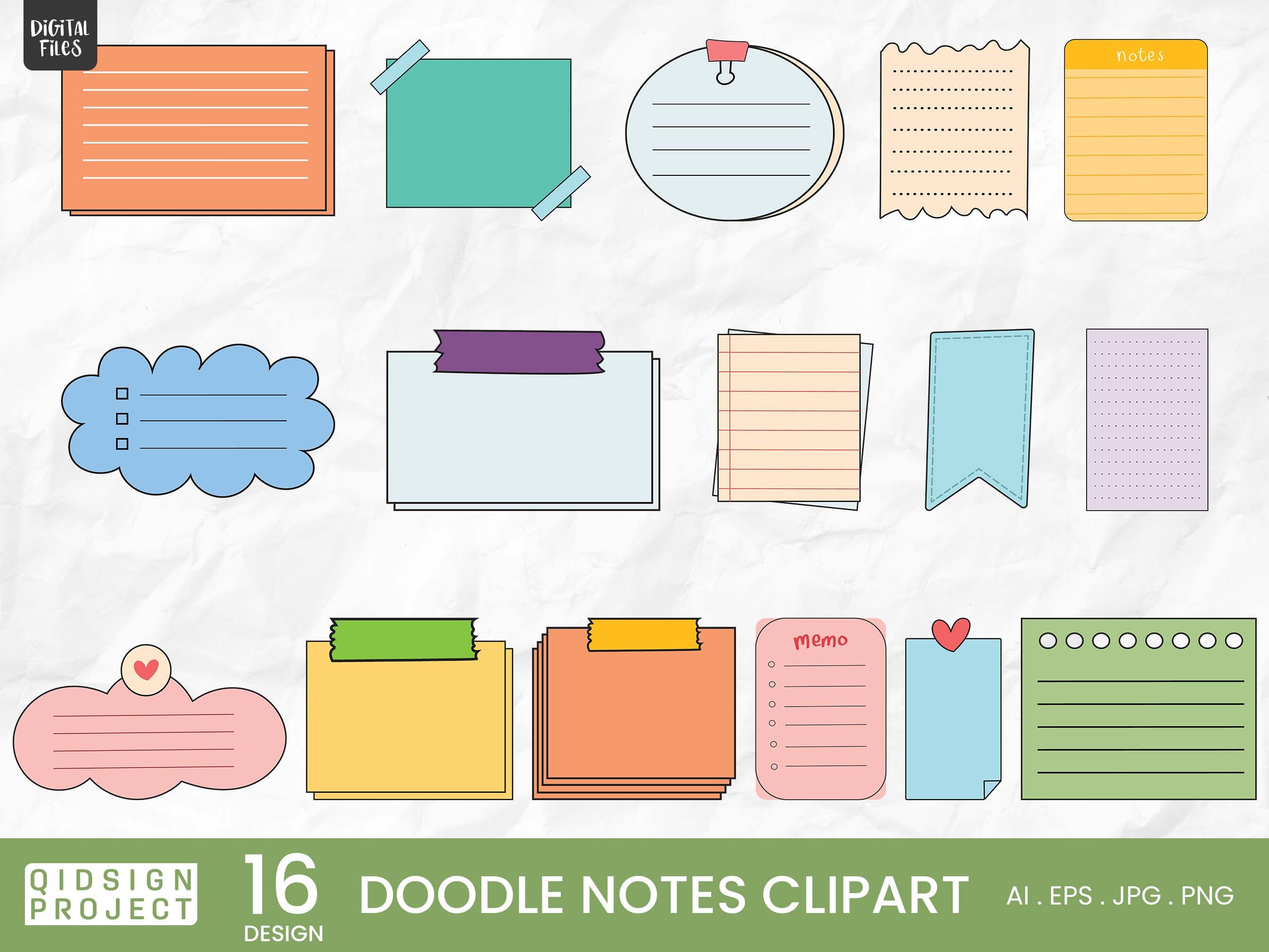Doodle Notes Clipart, Sticky Note Clipart, Hand Drawn Bullet Journal ...