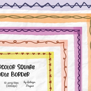 10 Watercolor Square Doodle Border, Decorative Element, Watercolor ...