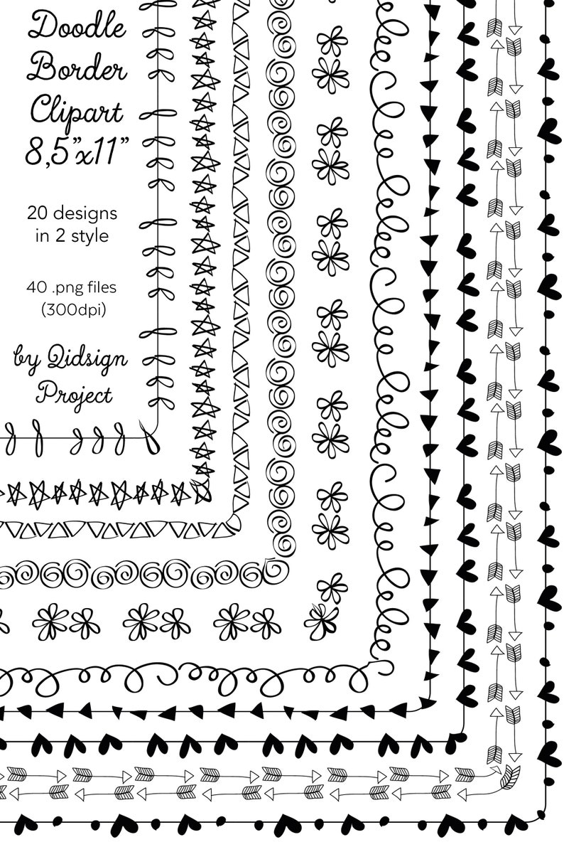 Doodle Border Template for Stationery, Cute Clipart Frame, Doodle Line ...