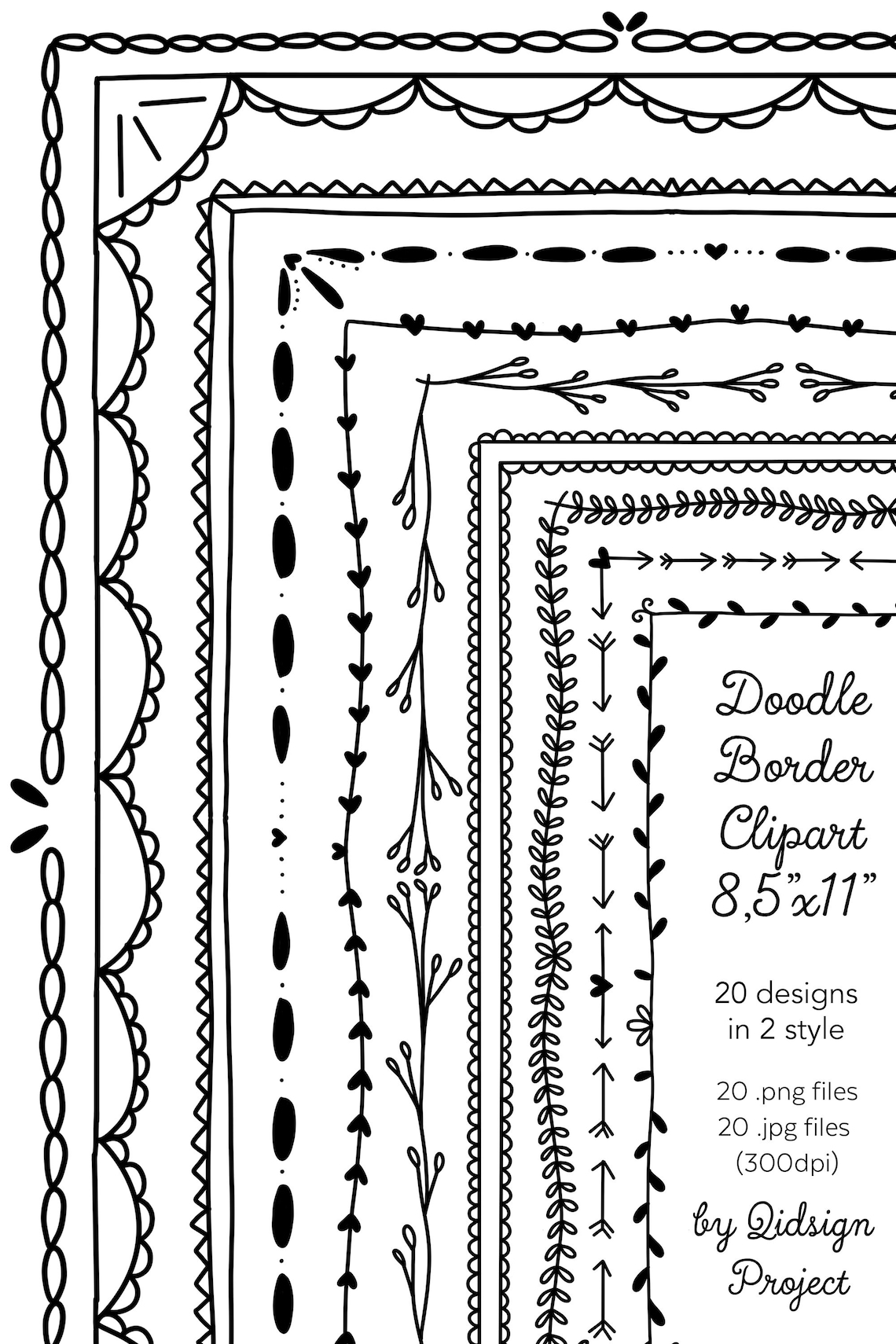 Digital Page Border Doodle Frames Clipart Handdrawn Clipart | Etsy