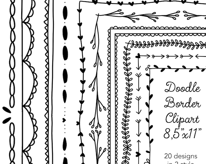 Digital Page Border Doodle Frames Clipart Handdrawn Clipart | Etsy