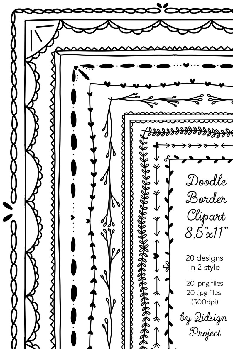 Digital Page Border Doodle Frames Clipart Handdrawn Clipart | Etsy
