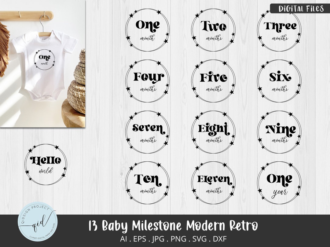 13 Set Baby Milestone Modern Retro SVG, Hello World Svg, Baby Milestone ...