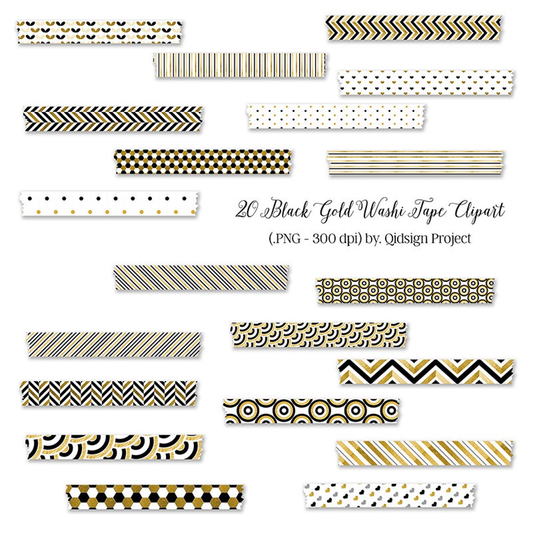 20 Digital Washi Tape White Black and Gold Washi Tape Clipart ...