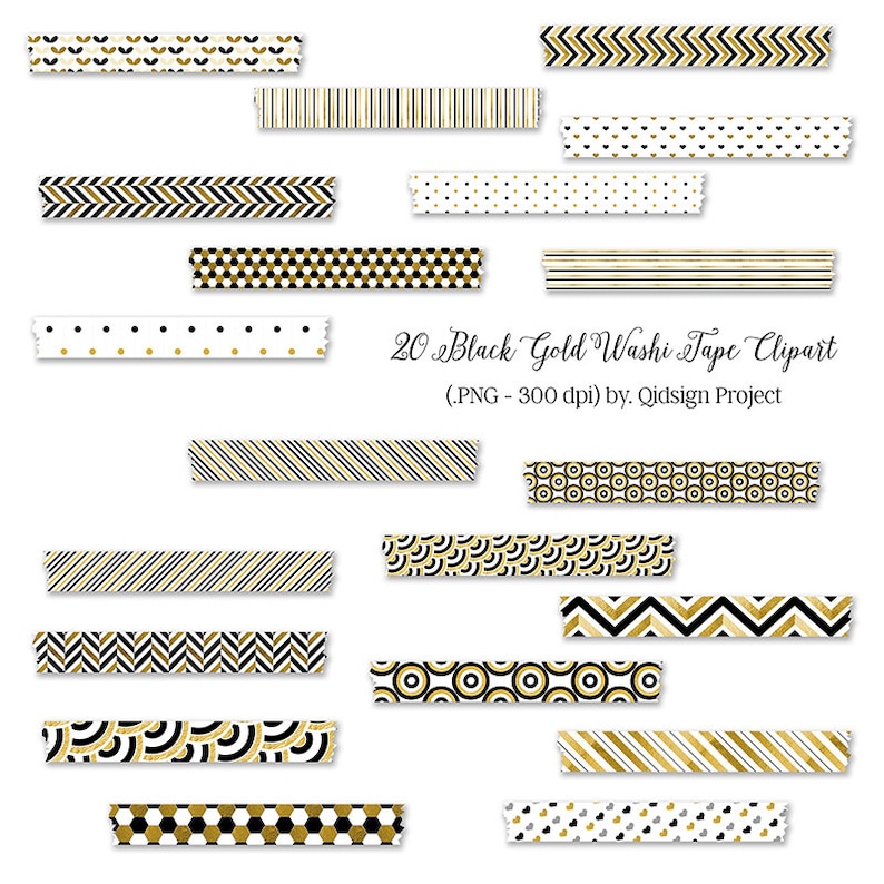 20 Digital Washi Tape White Black and Gold Washi Tape Clipart - Etsy