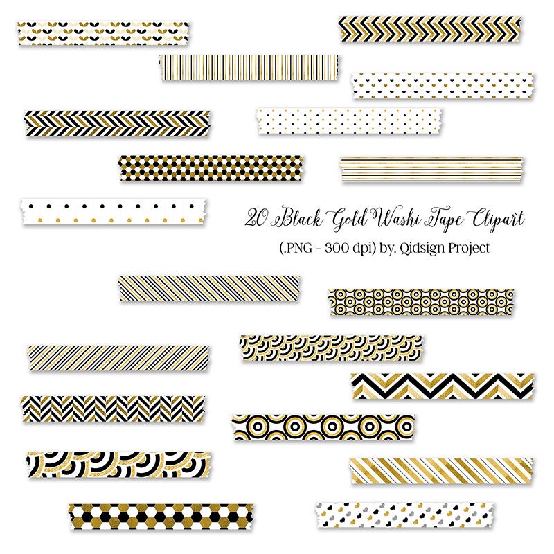 20 Digital Washi Tape White Black and Gold Washi Tape Clipart - Etsy