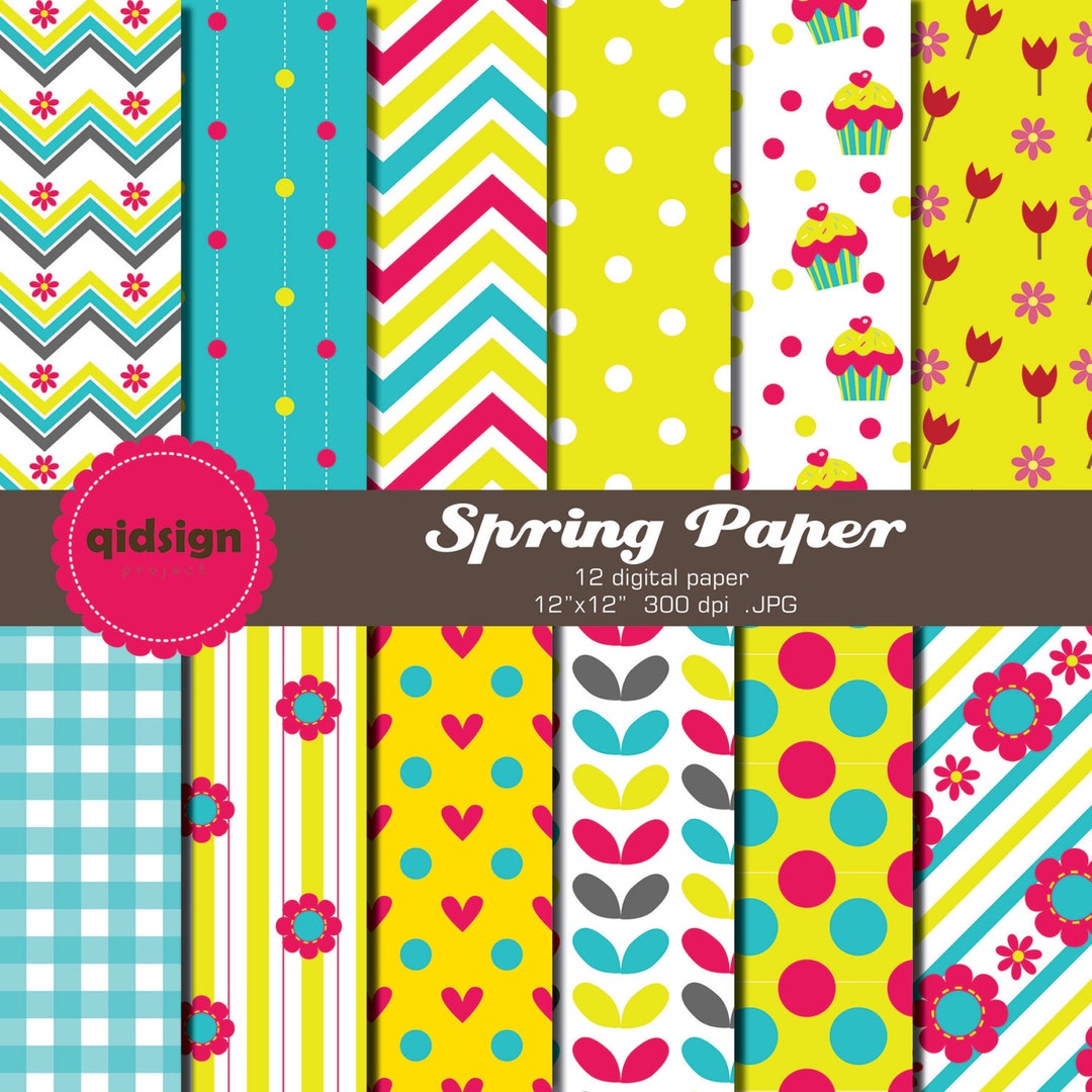 Floral, Dots and Chevron Digital Paper Pack, Great for Scrapbooking ...
