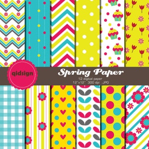 Floral, Dots and Chevron Digital Paper Pack, Great for Scrapbooking ...