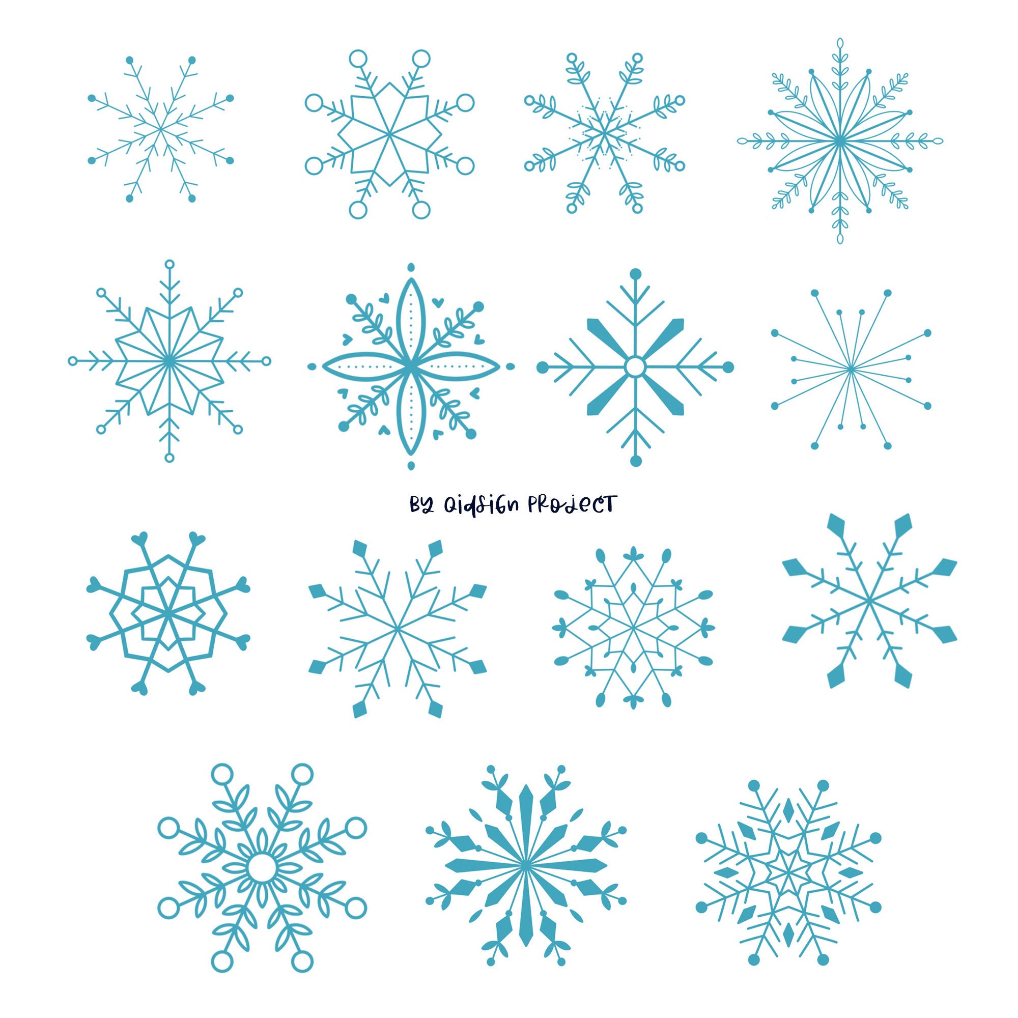 Snowflakes Procreate Brushes, 15 Snowflakes Stamp Brush, Doodle ...