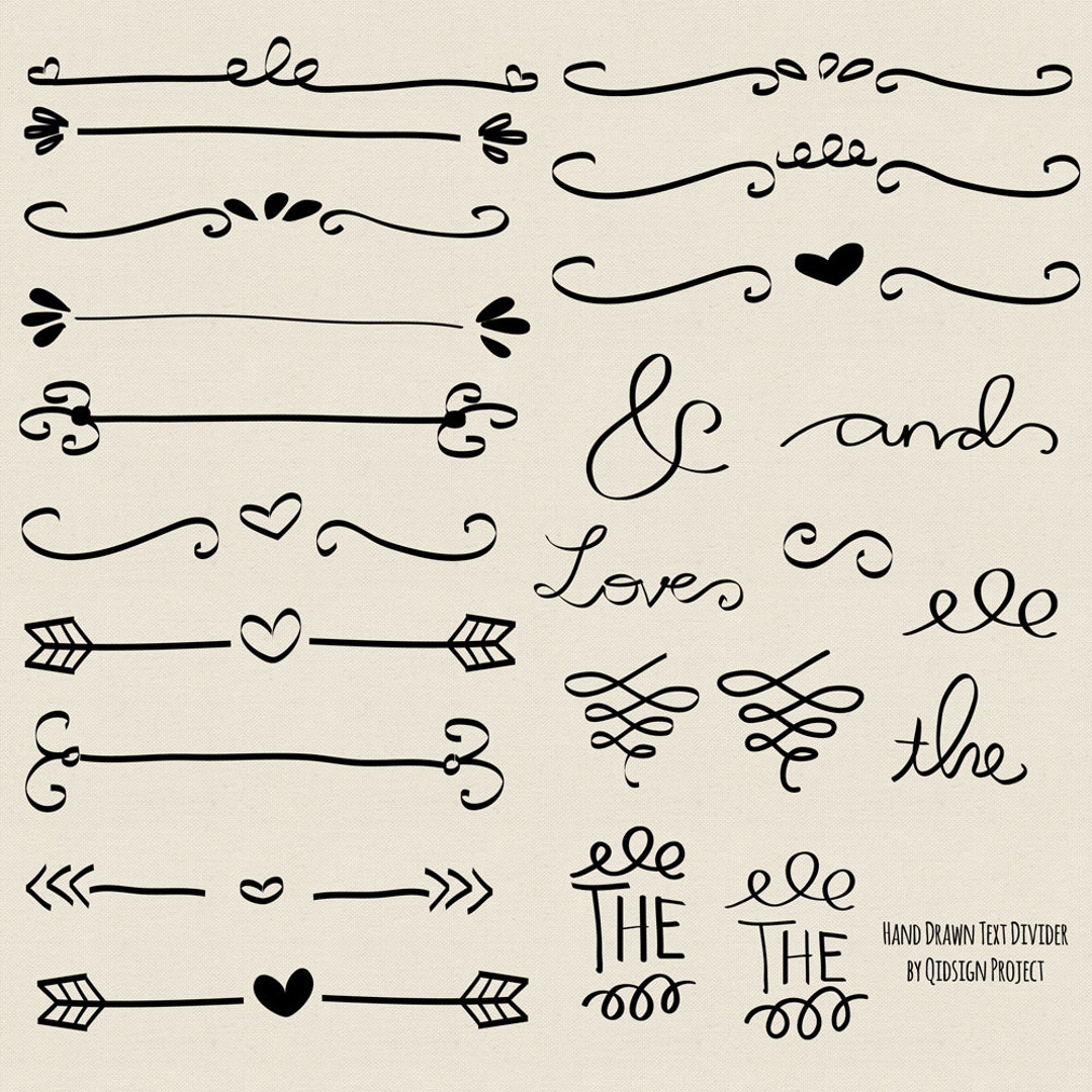 Hand Drawn Doodle Text Divider Swirly Clip Art for Scrapbooking Wedding ...