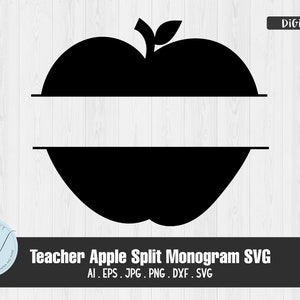Teacher Apple Split Monogram SVG With 1 Variation - Etsy