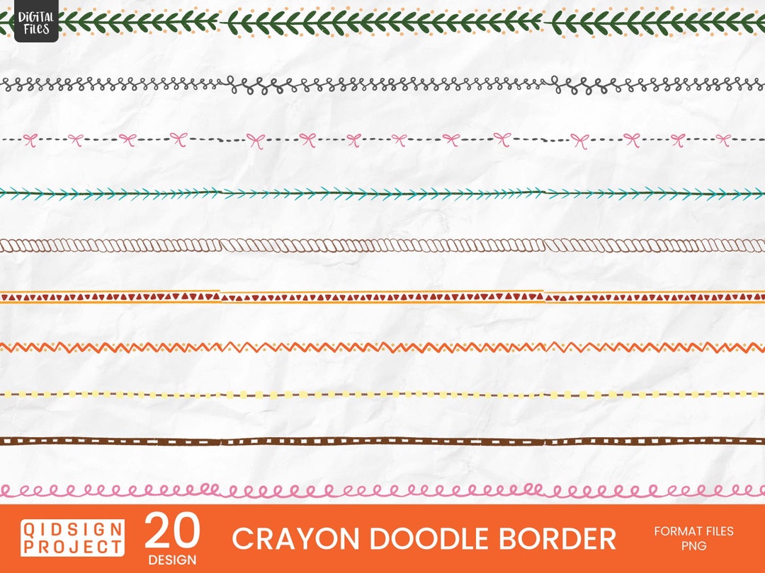 20 Crayon Doodle Border, Doodle Line Border, Decorative Elements ...