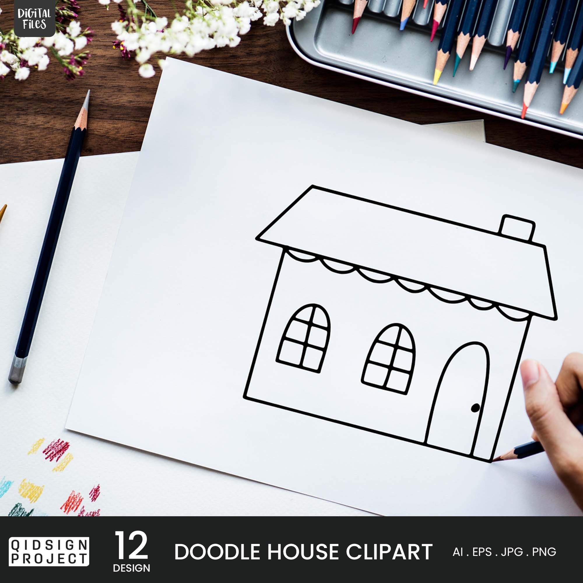 Doodle House Clipart, House Vector Art, Hand Drawn Houses, Doodles ...
