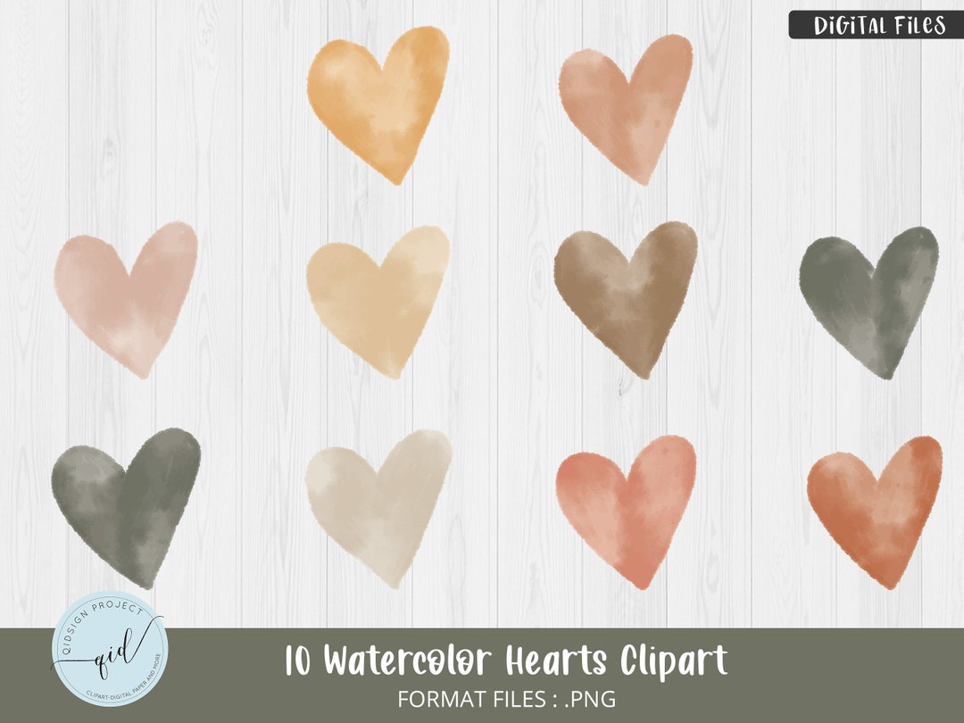 10 Watercolor Hearts Clipart, Romantic Clipart, Watercolor Heart ...